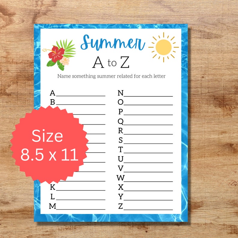 Summer A to Z Trivia Game, Printable Luau Party Game for Kids, Teens ...