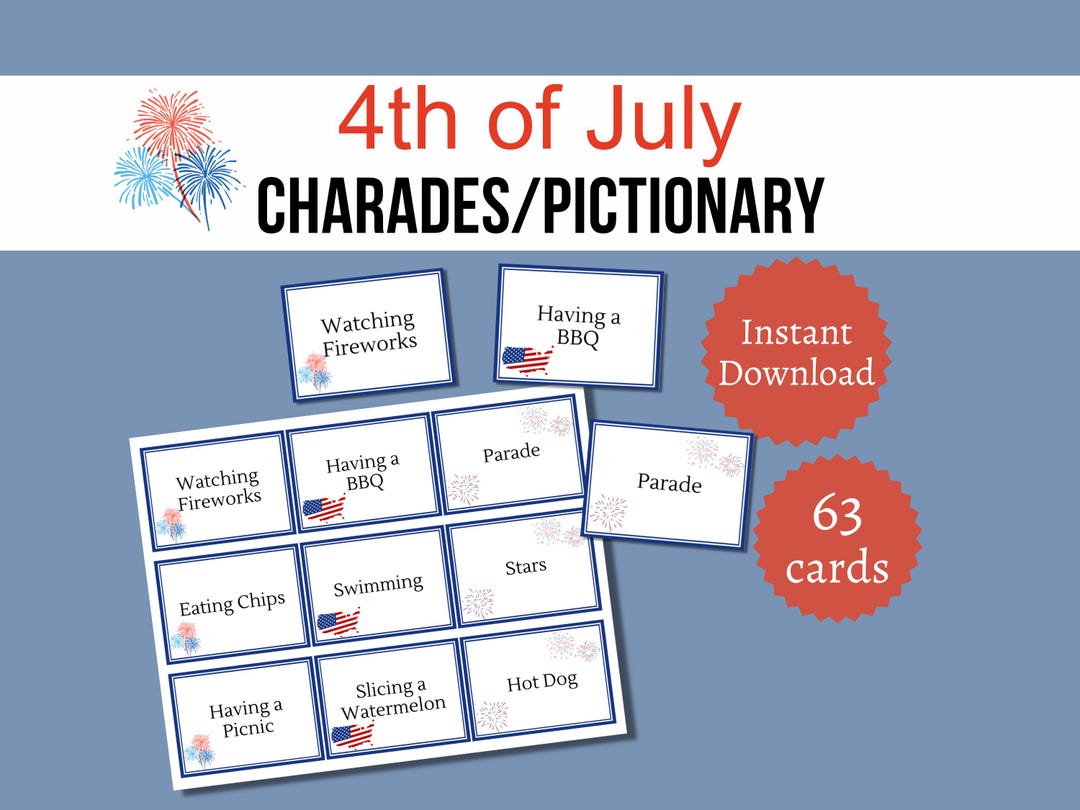 Fourth of July Charades Cards, Printable 4th of July Party Game for ...
