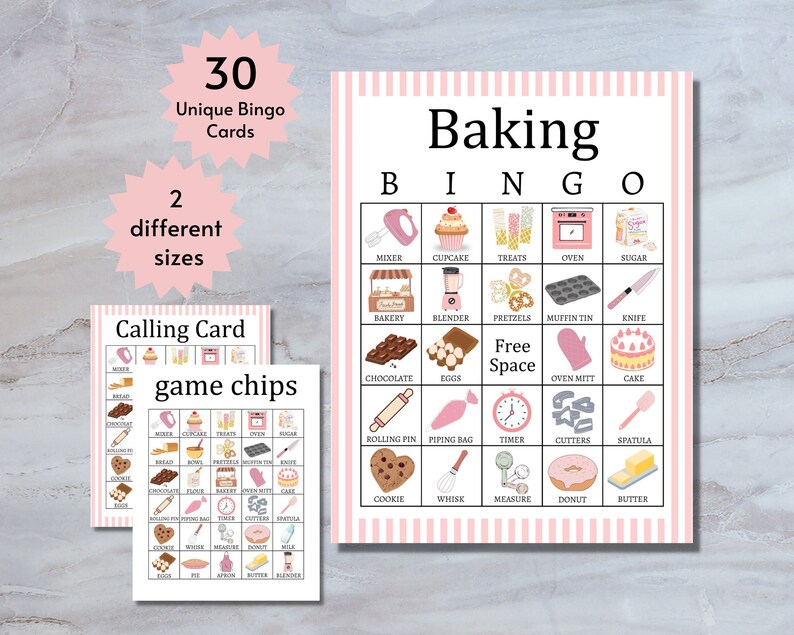 Baking Bingo Cards Bundle, Printable Baking Birthday Party Game for ...