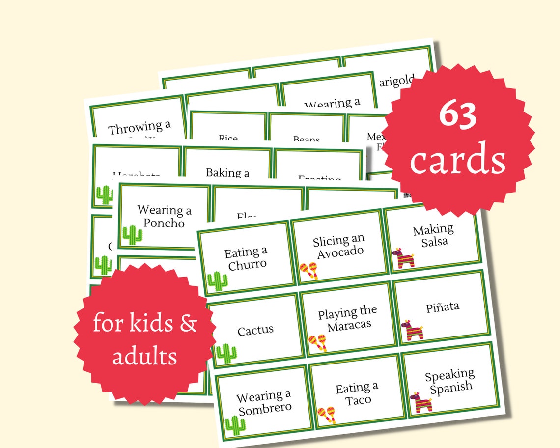 Cinco De Mayo Pictionary Cards, Printable Fiesta Party Game, Mexican ...