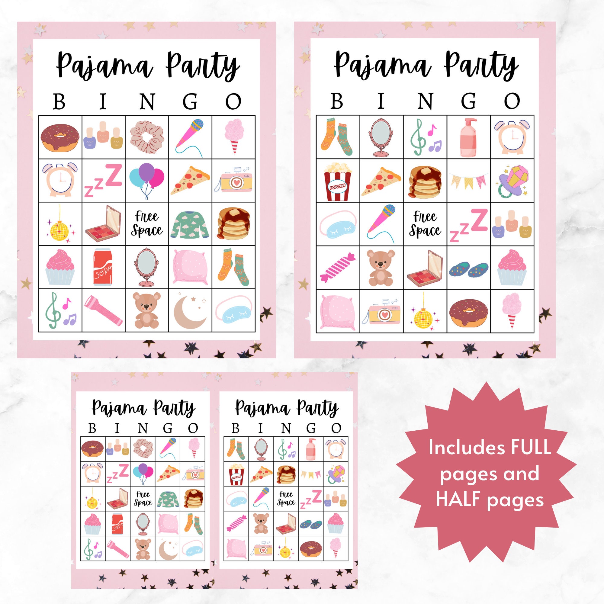 Pajama Party Bingo Cards, Printable Slumber Party Game for Kids, Girls ...