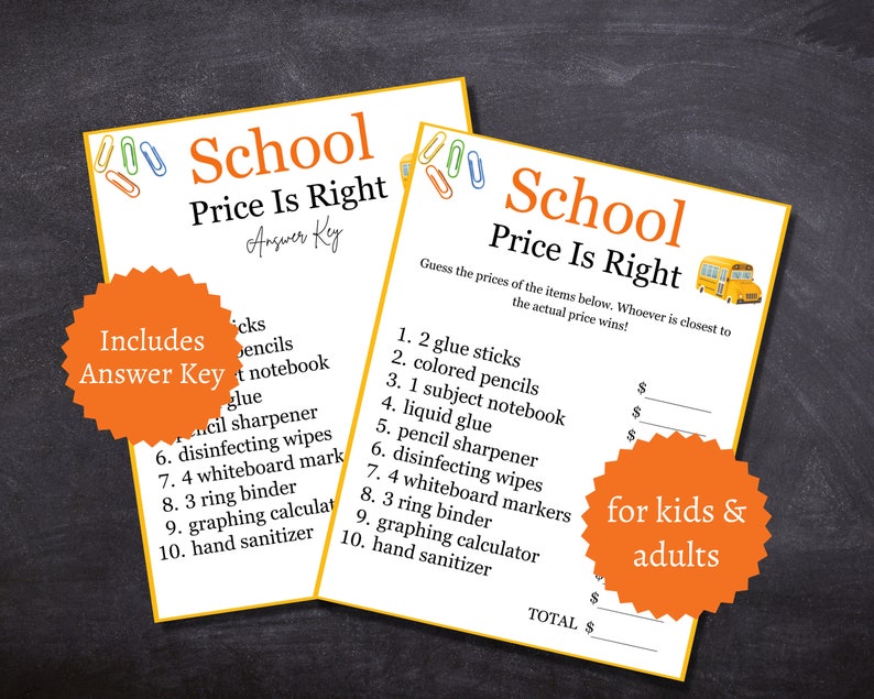 Back to School Price is Right Game, Printable Classroom Activity ...