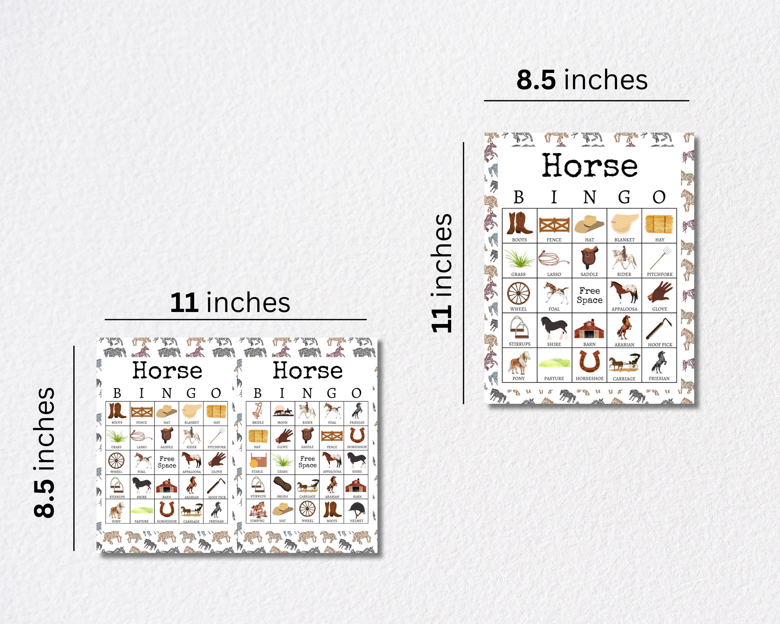 Horse Bingo Cards, Printable Wild West Party Game, Full and Half Pages ...