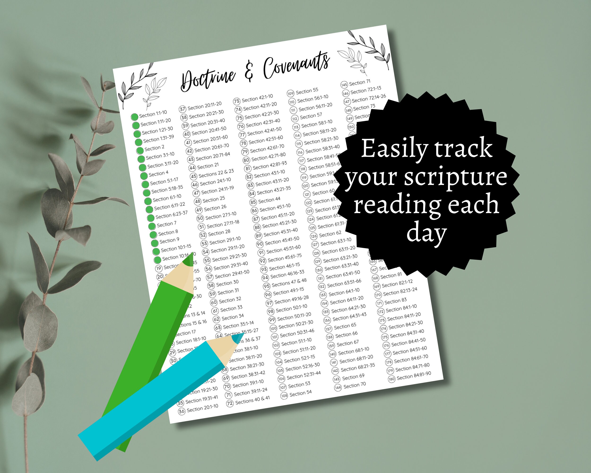 365 Day Doctrine and Covenants Reading Chart, 2025 Come Follow Me ...