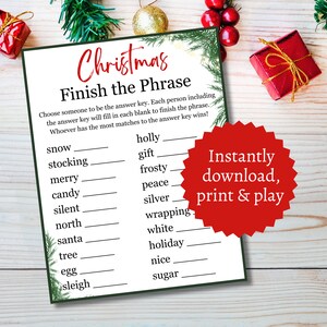 Christmas Finish the Phrase Game, Printable Holiday Party Game for Kids ...