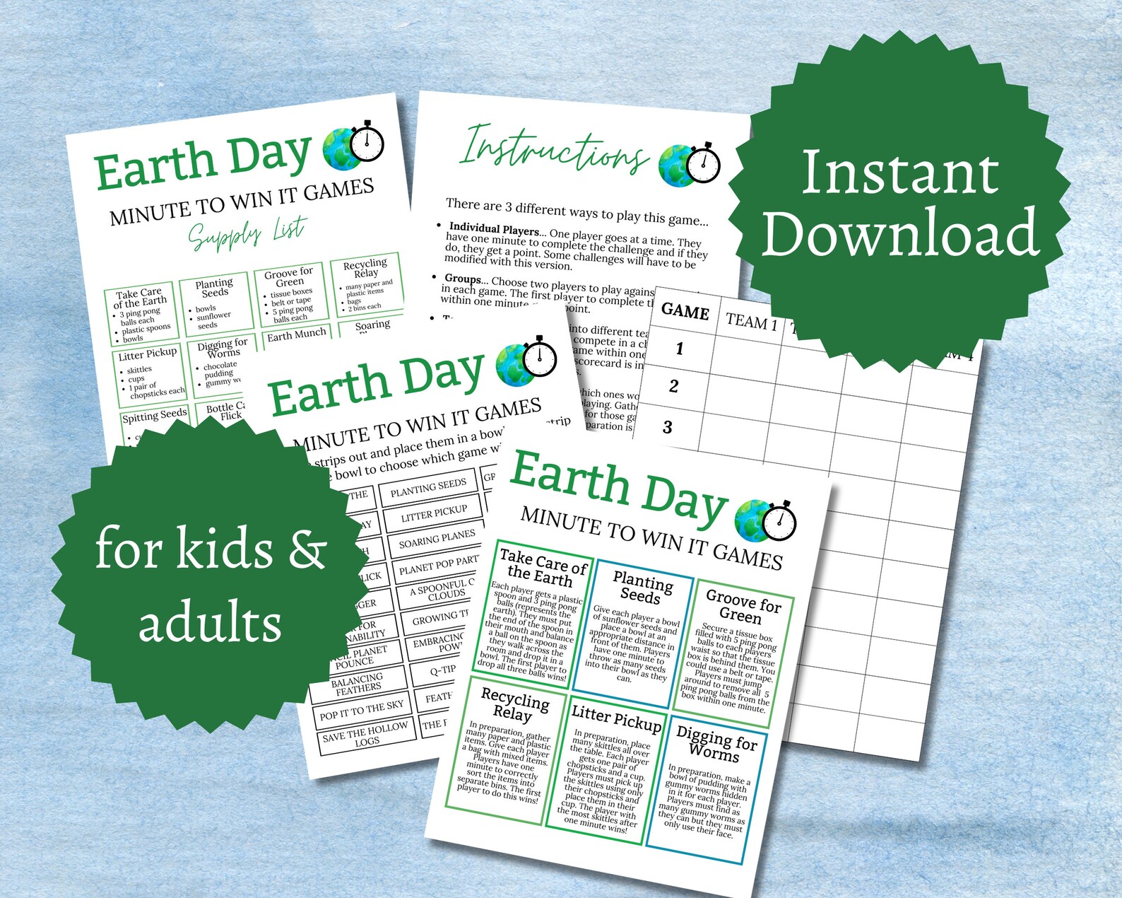 Earth Day Minute to Win It, Printable Earth Day Group Party Games for ...