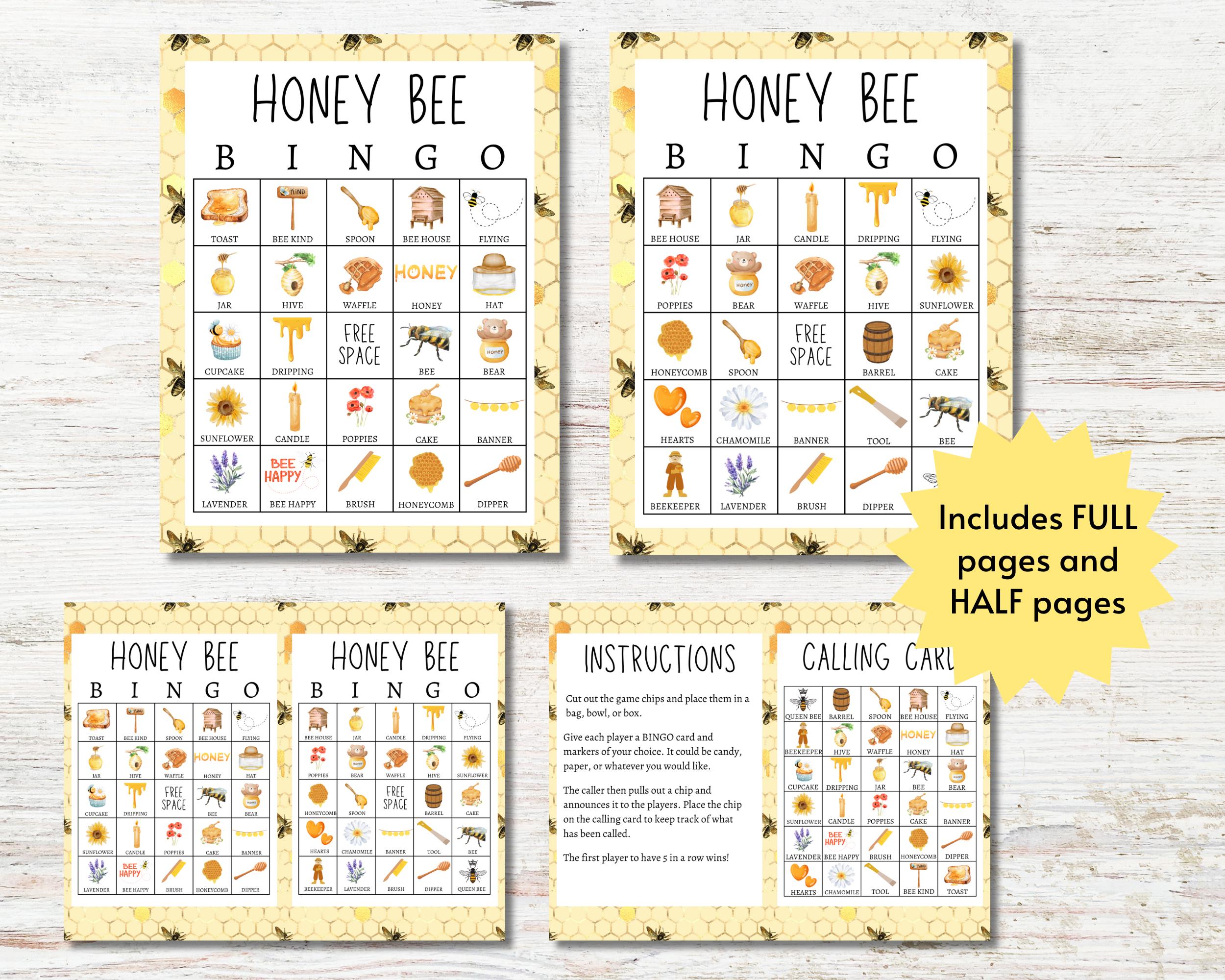 Honey Bee Bingo Cards, Printable Bee Themed Party Game, Honeybee ...
