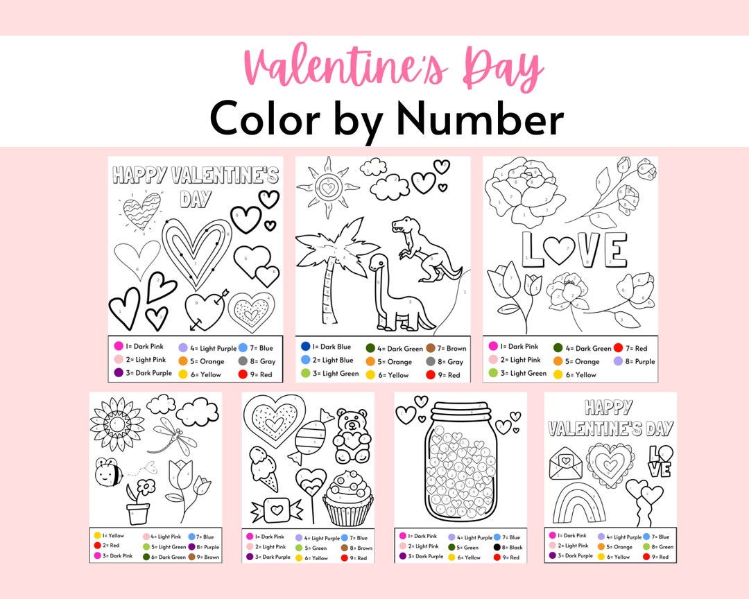 Valentine's Day Color by Number Pages, Valentine Activity for Kids ...