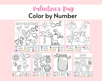 5 Cute Valentine's Day Color by Number Coloring Pages for Kids - Etsy
