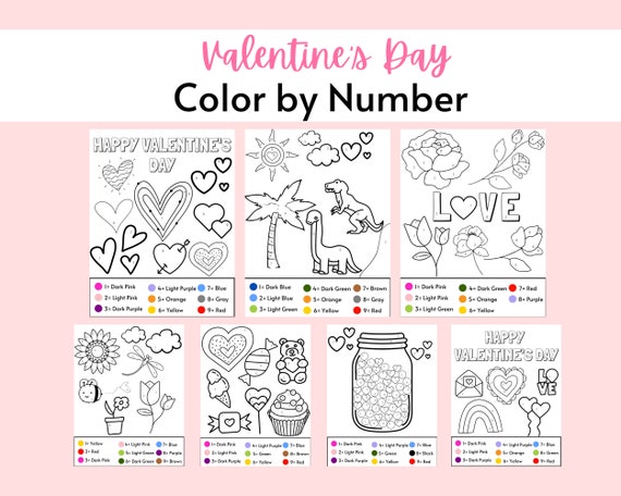 Hojas De Trabajo Para Colorear Por Números De San Valentín Tarjetas