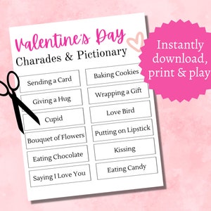 Valentine's Day Charades and Pictionary Cards, Printable Valentine's ...