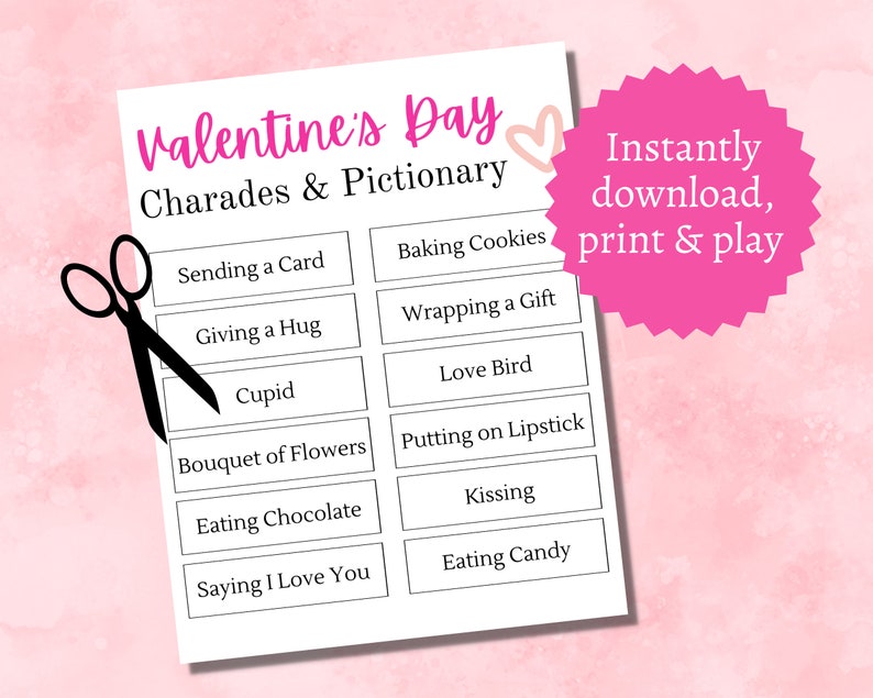 Valentine's Day Charades, Printable Valentine's Day Party Games ...