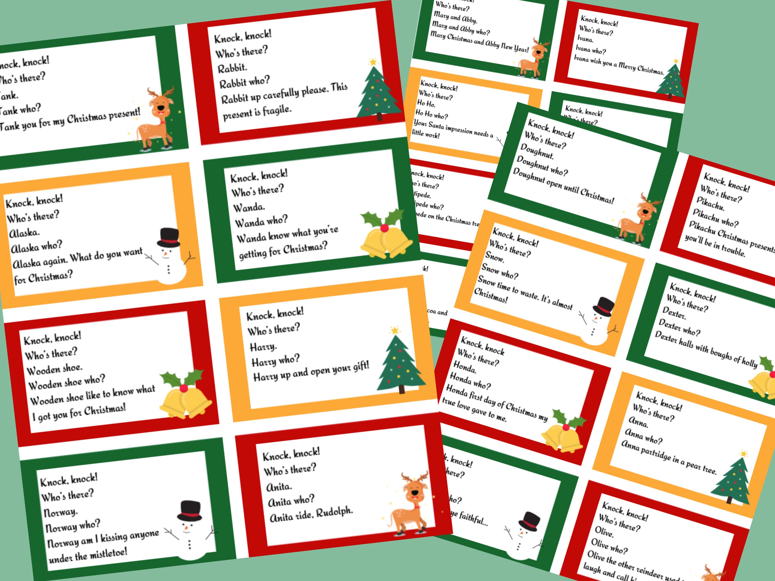 Christmas Joke Cards, Printable Holiday Lunchbox Notes for Kids, Funny ...