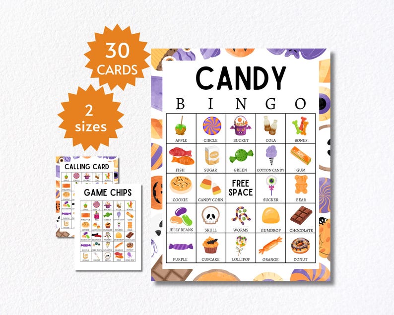 Halloween Candy Bingo Cards, Printable Halloween Party Game for Kids ...