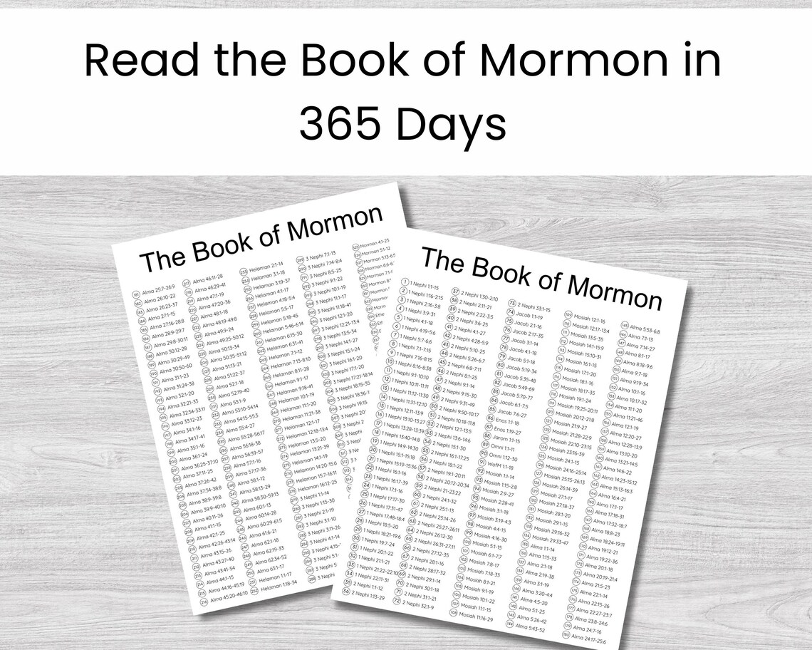 365 Days Book of Mormon Reading Chart, LDS Daily Scripture Reading ...