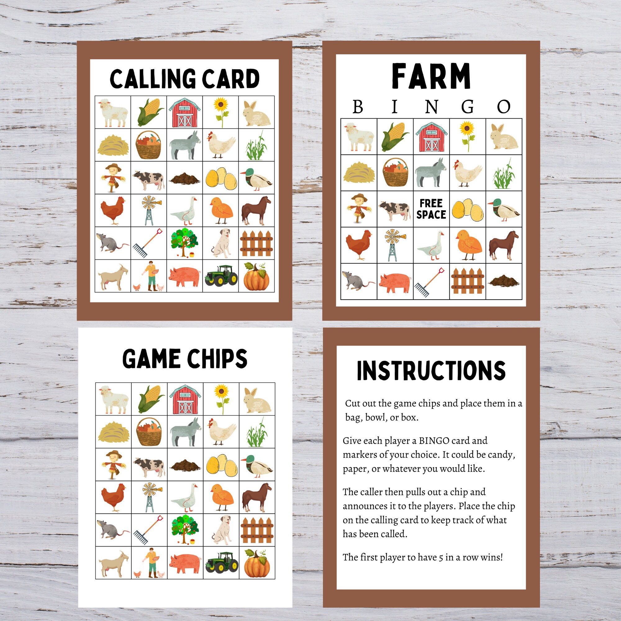 Farm Bingo Cards, Printable Barnyard Party Game for Kids, Animals ...