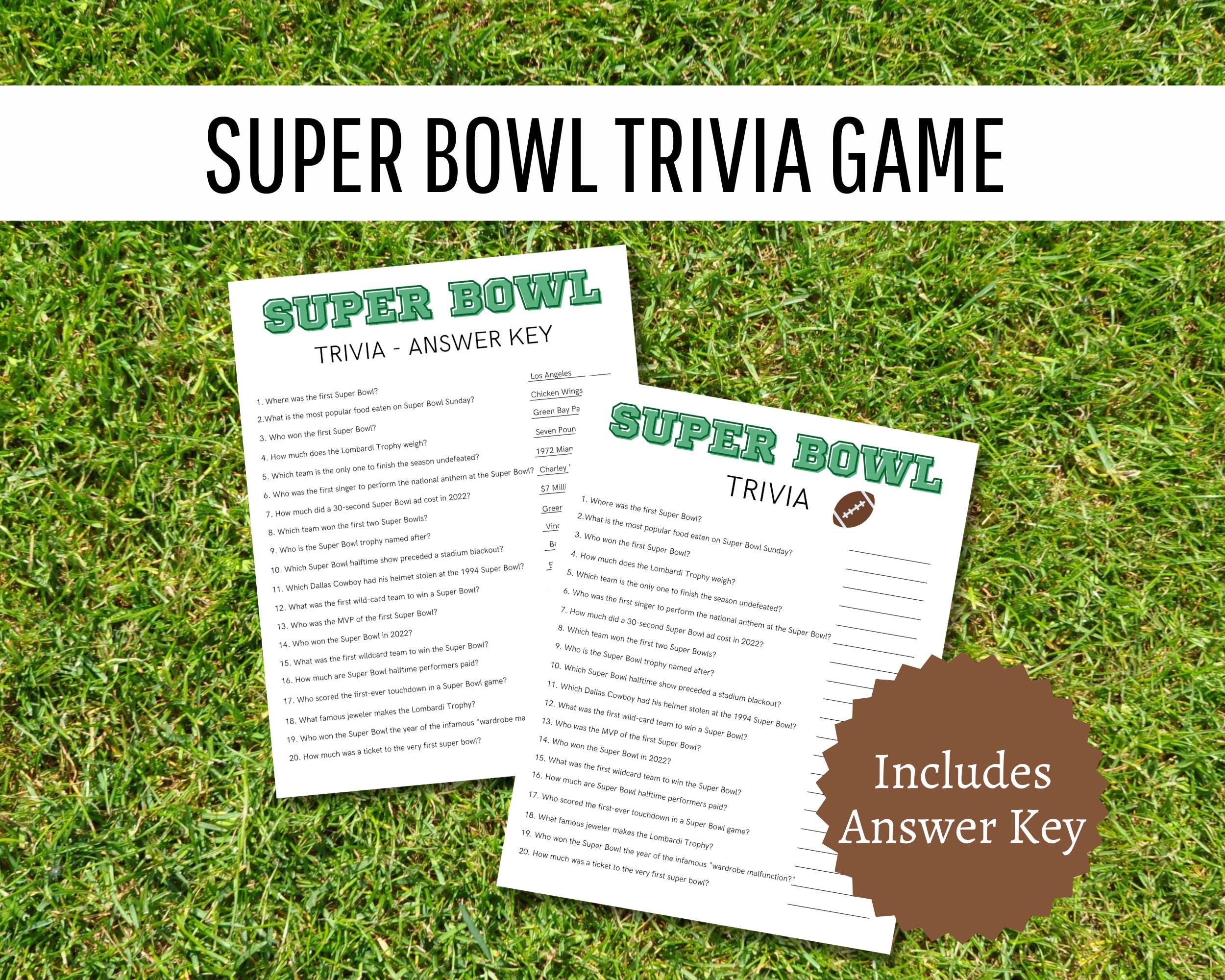 Super Bowl Trivia, Printable American Football Party Game, Super Bowl ...