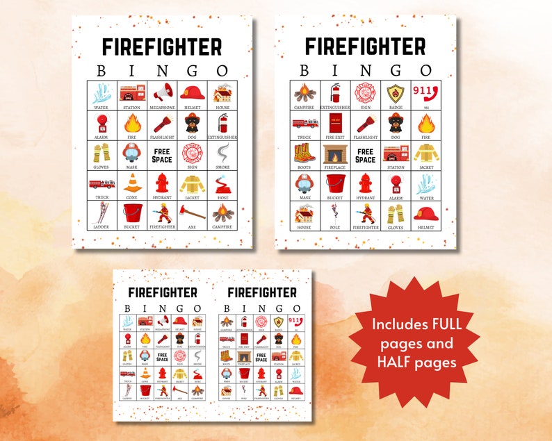 Firefighter Bingo Cards, Printable Fireman Party Game for Kids - Etsy