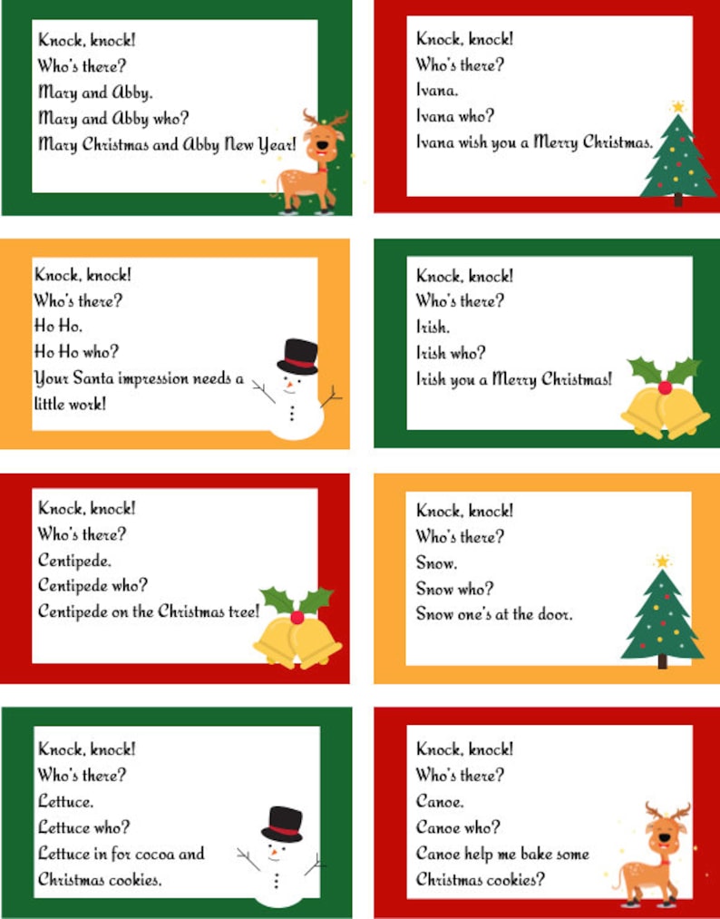 Christmas Joke Cards, Printable Holiday Lunchbox Notes for Kids, Funny ...