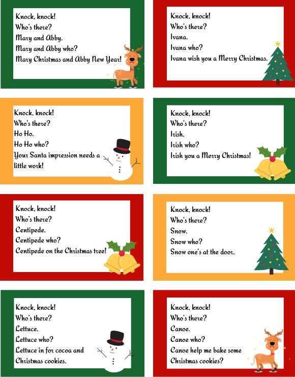 Christmas Joke Cards, Printable Holiday Lunchbox Notes for Kids, Funny ...