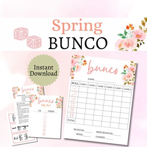 Spring Bunco Cards, Printable Floral Bunco Sheets, Includes Score Cards ...