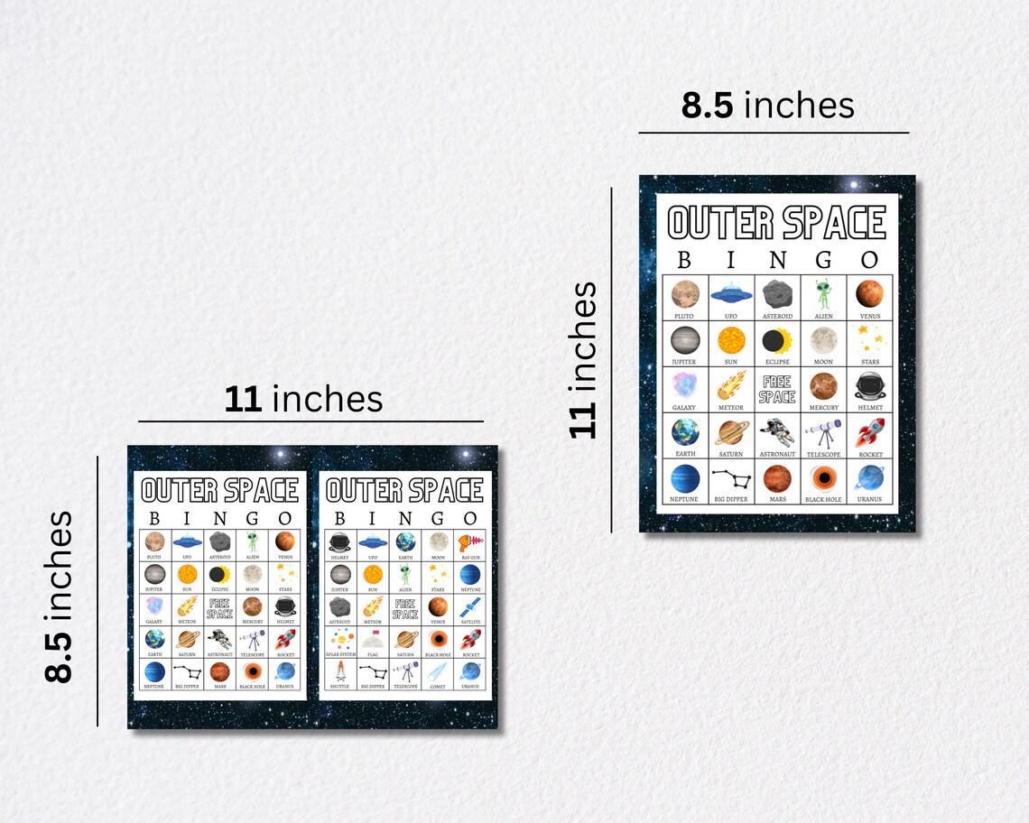 Outer Space Bingo Cards, Solar System Party Game, Printable Planet ...