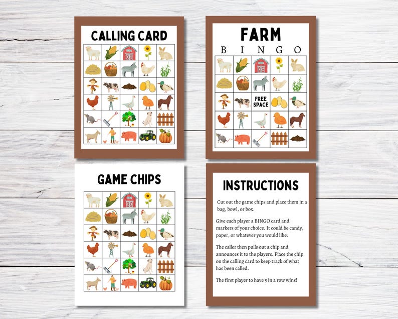 Farm Bingo Cards, Printable Barnyard Party Game for Kids, Animals ...