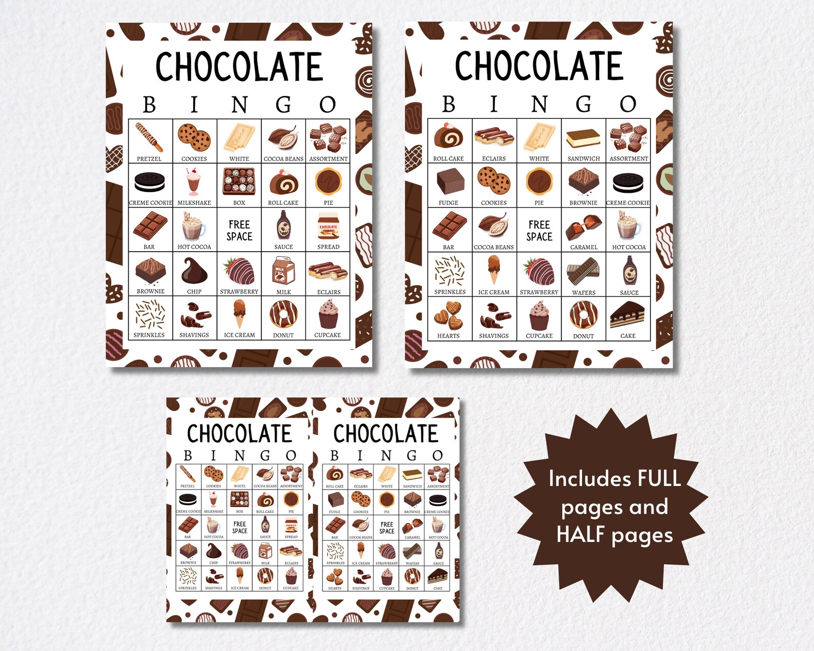 Chocolate Bingo Cards, Printable Chocolate Party Game for Kids and ...