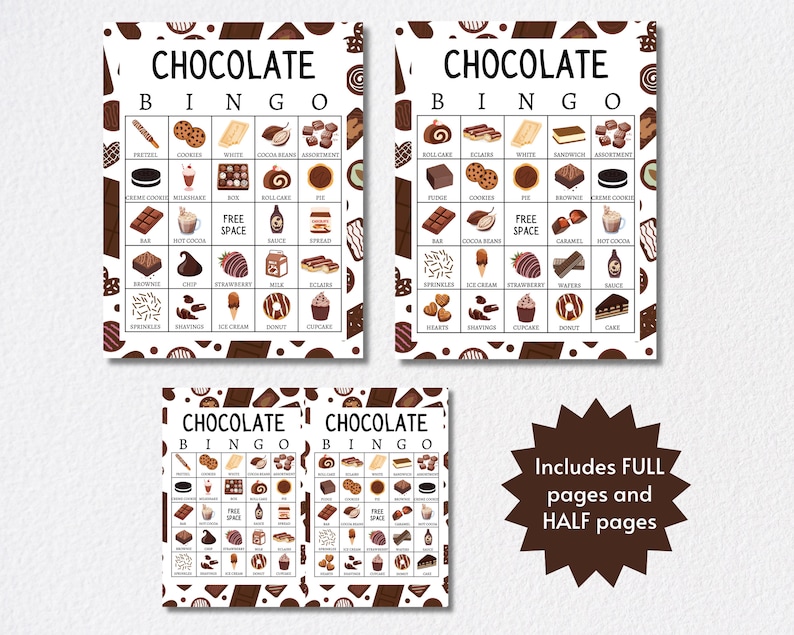 Chocolate Bingo Cards, Printable Chocolate Party Game for Kids and ...
