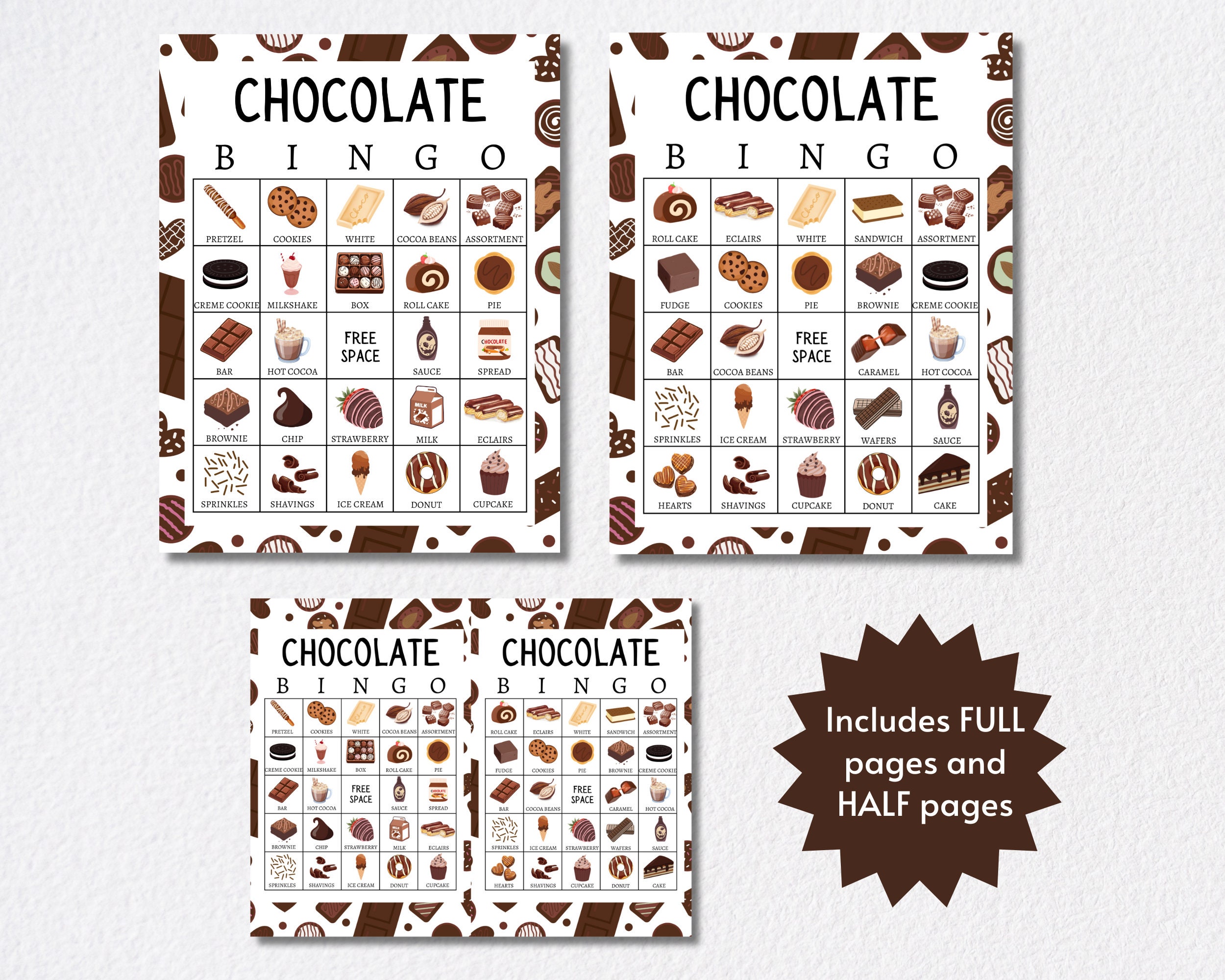 Chocolate Bingo Cards, Printable Chocolate Party Game for Kids and ...