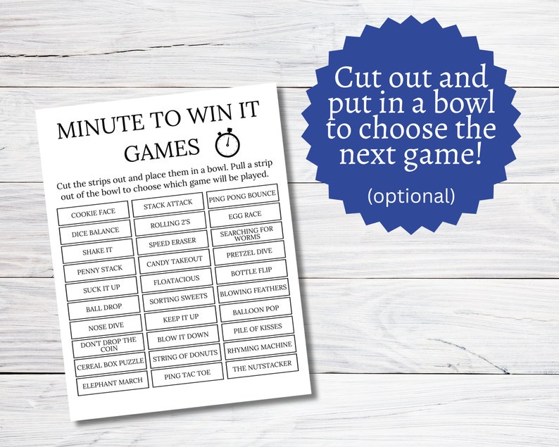 Minute to Win It Games, Printable Family Party Games for Kids, Teens ...