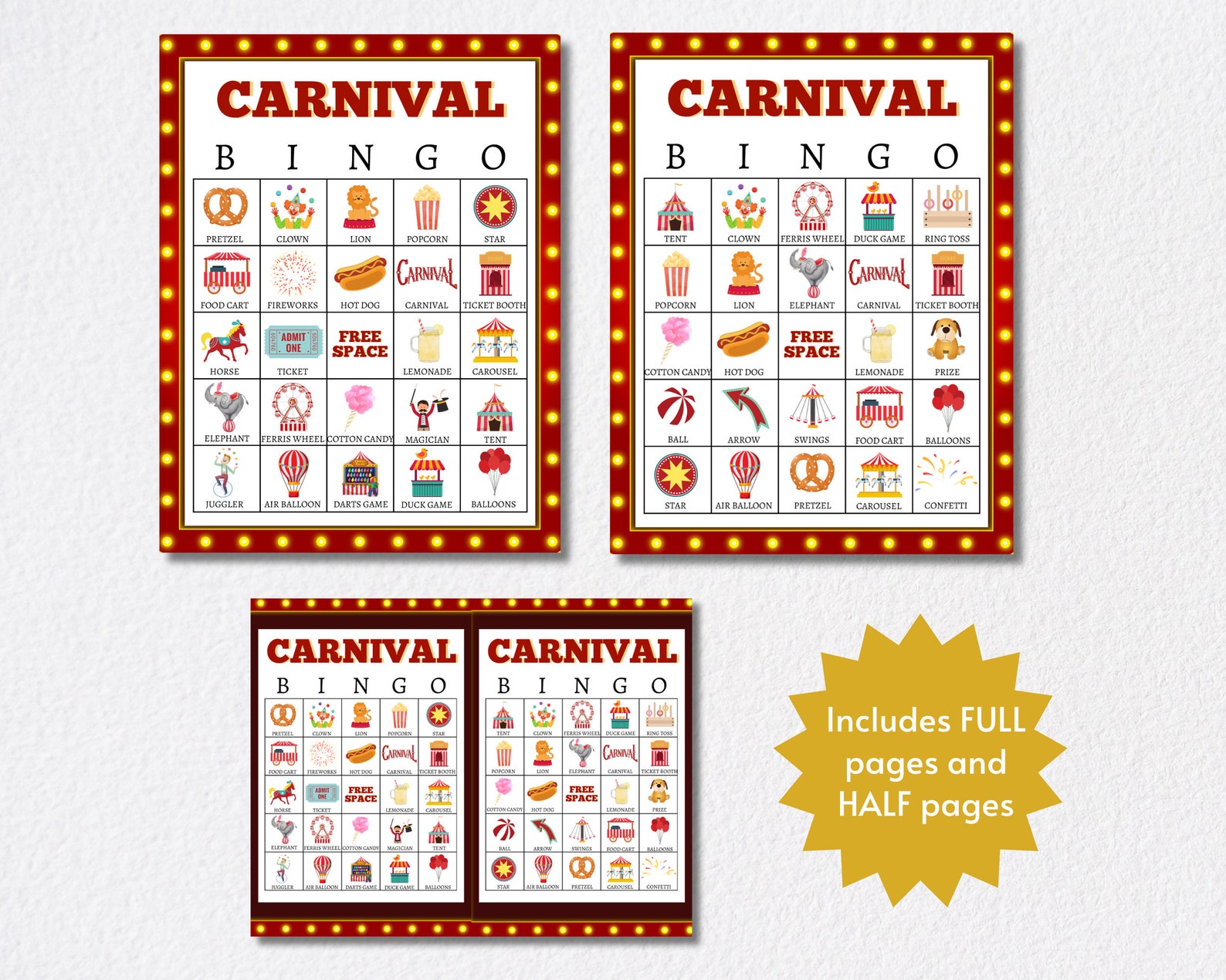 Carnival Bingo Cards, Printable Circus Party Game for Kids, Teens, and ...