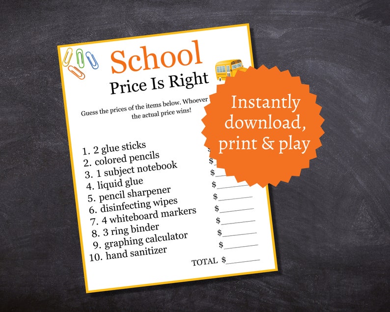 Back to School Price is Right Game, Printable Classroom Activity ...