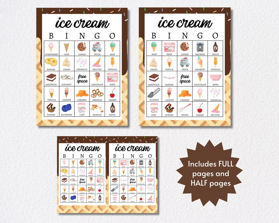 Ice Cream Bingo Cards, Printable Summer Activity for Kids, Ice Cream ...