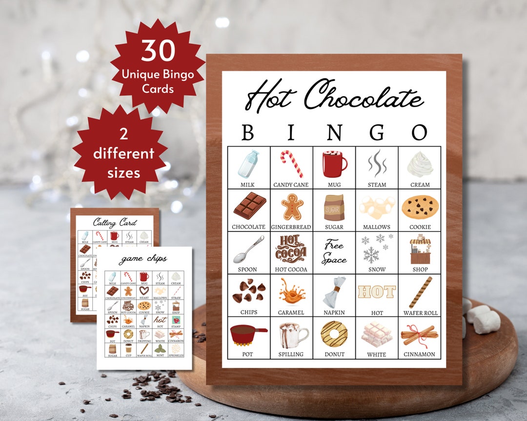 Hot Chocolate Bingo Cards, Printable Holiday Party Game for Kids, Teens ...