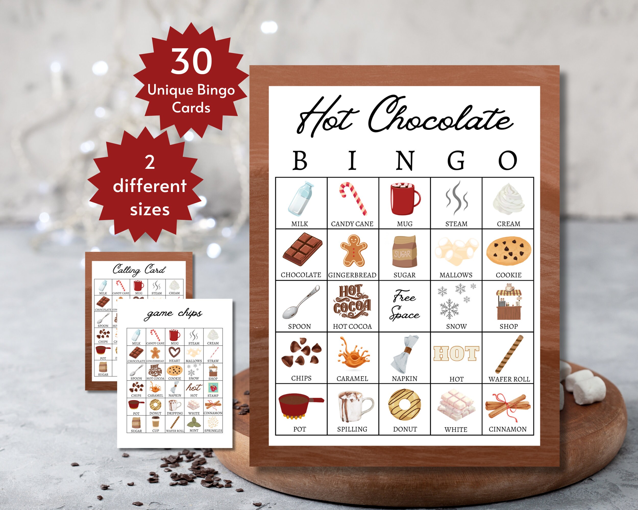 Hot Chocolate Bingo Cards, Printable Holiday Party Game for Kids, Teens ...