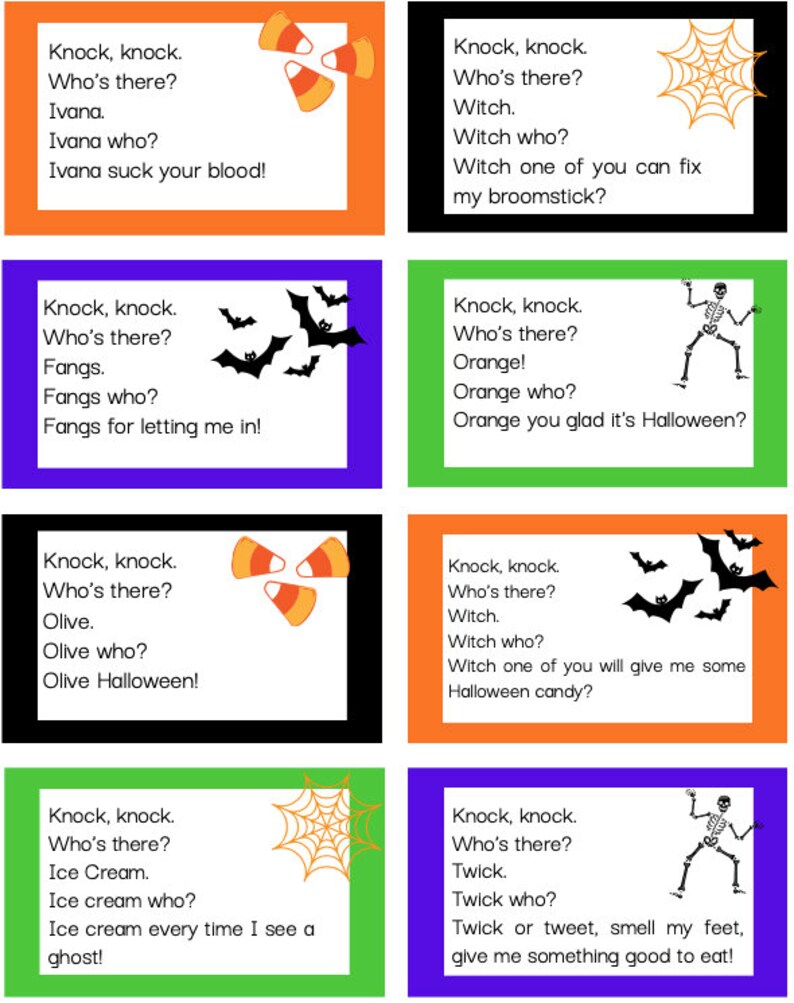 Halloween Knock Knock Joke Cards, Printable Halloween Activity for Kids ...