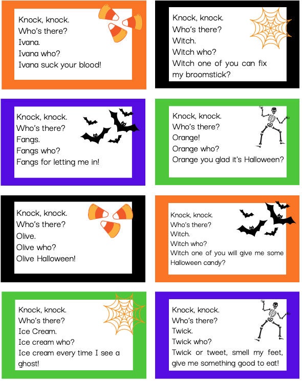 Halloween Knock Knock Joke Cards, Printable Halloween Activity for Kids ...