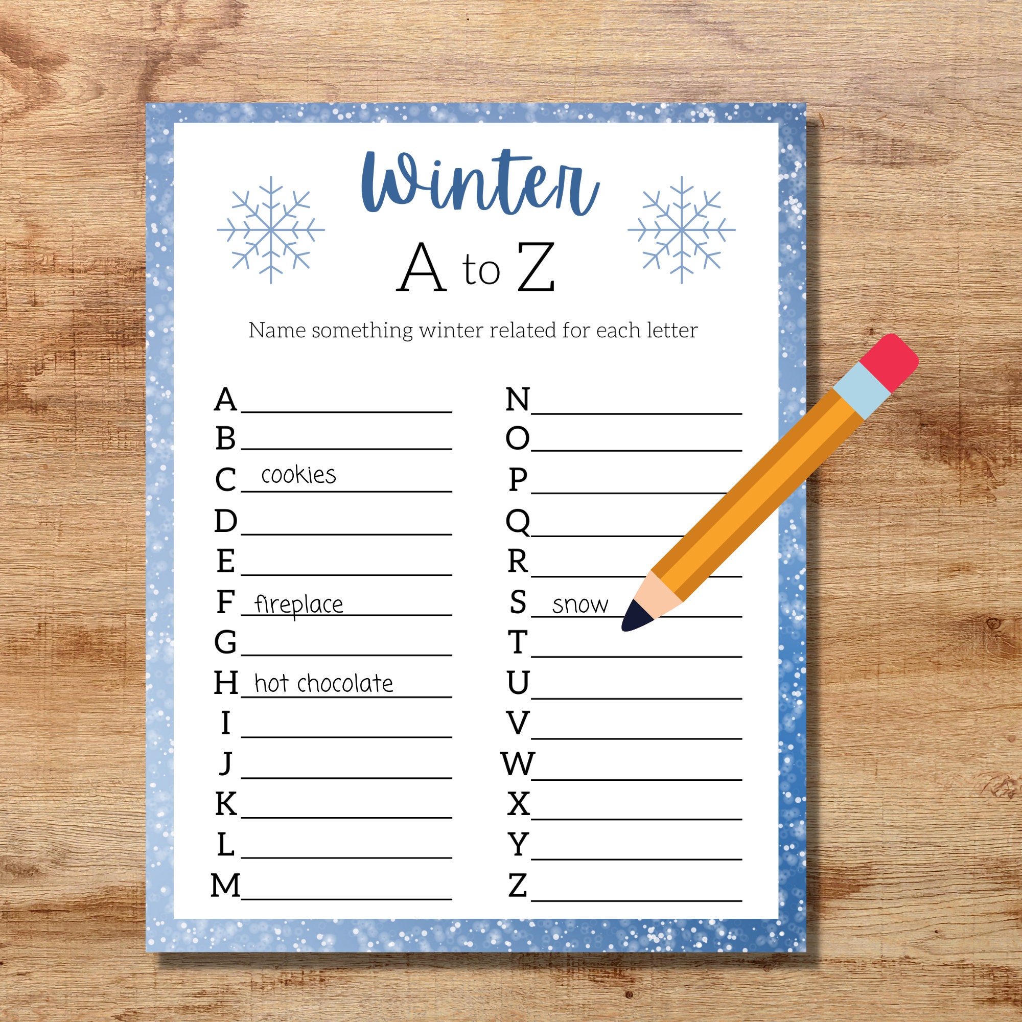 Winter A-Z Race Game, Printable Wintertime Party Game, Snow Day ...