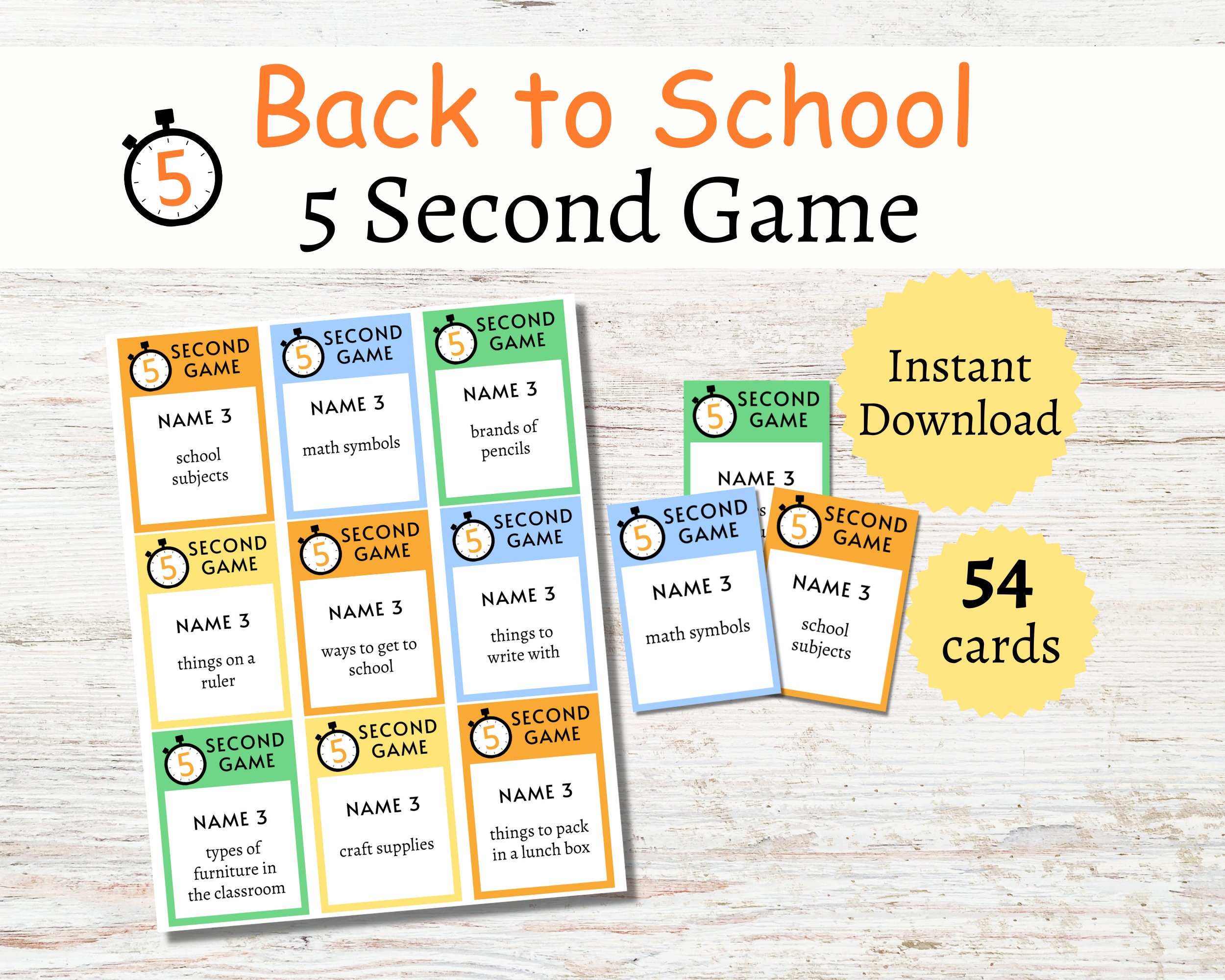 Back to School 5 Second Game, Printable Classroom Activity for Kids ...