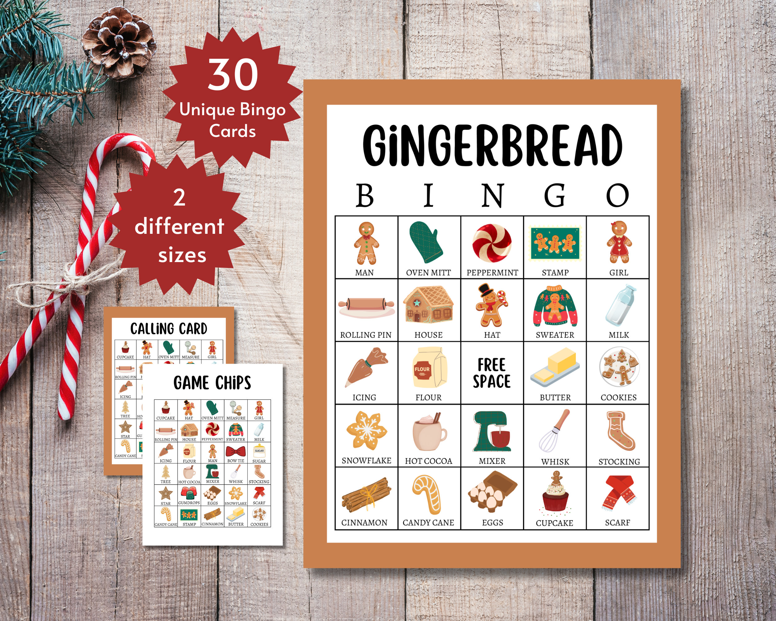Gingerbread Bingo Cards, Printable Christmas Party Game, Holiday ...