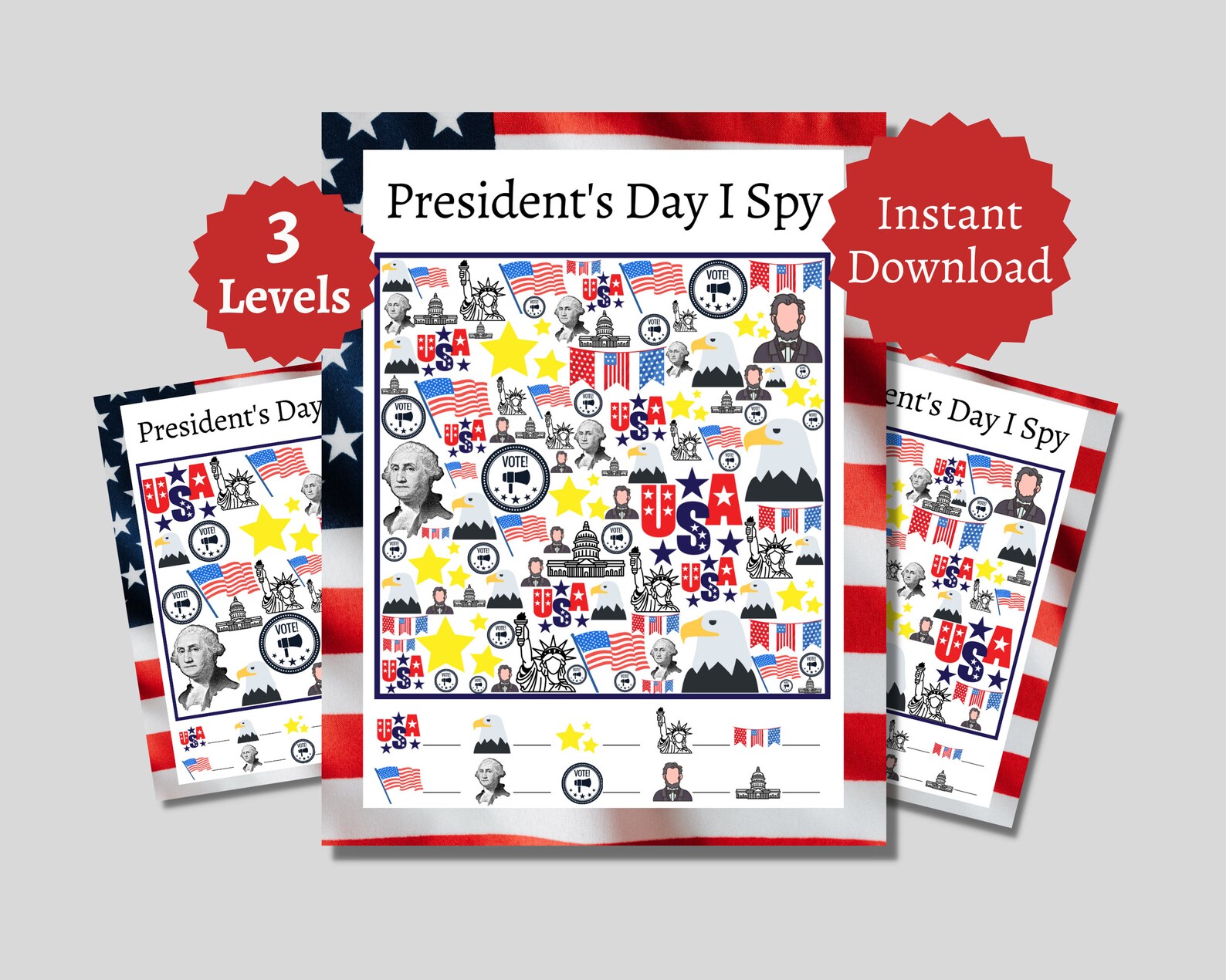 President's Day I Spy Game, Printable President's Day Game, President's ...