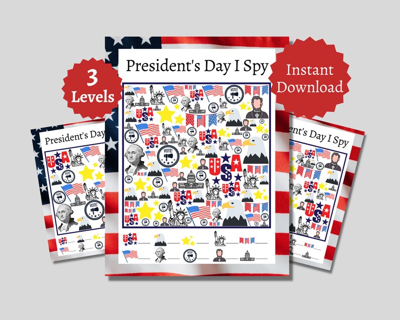 President's Day I Spy Game, Printable Presidents Counting Activity for ...