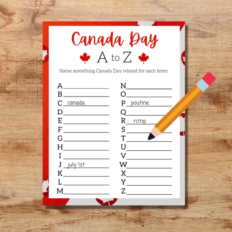 Canada Day A-Z Trivia Game, Printable Dominion Day Activity for Kids ...