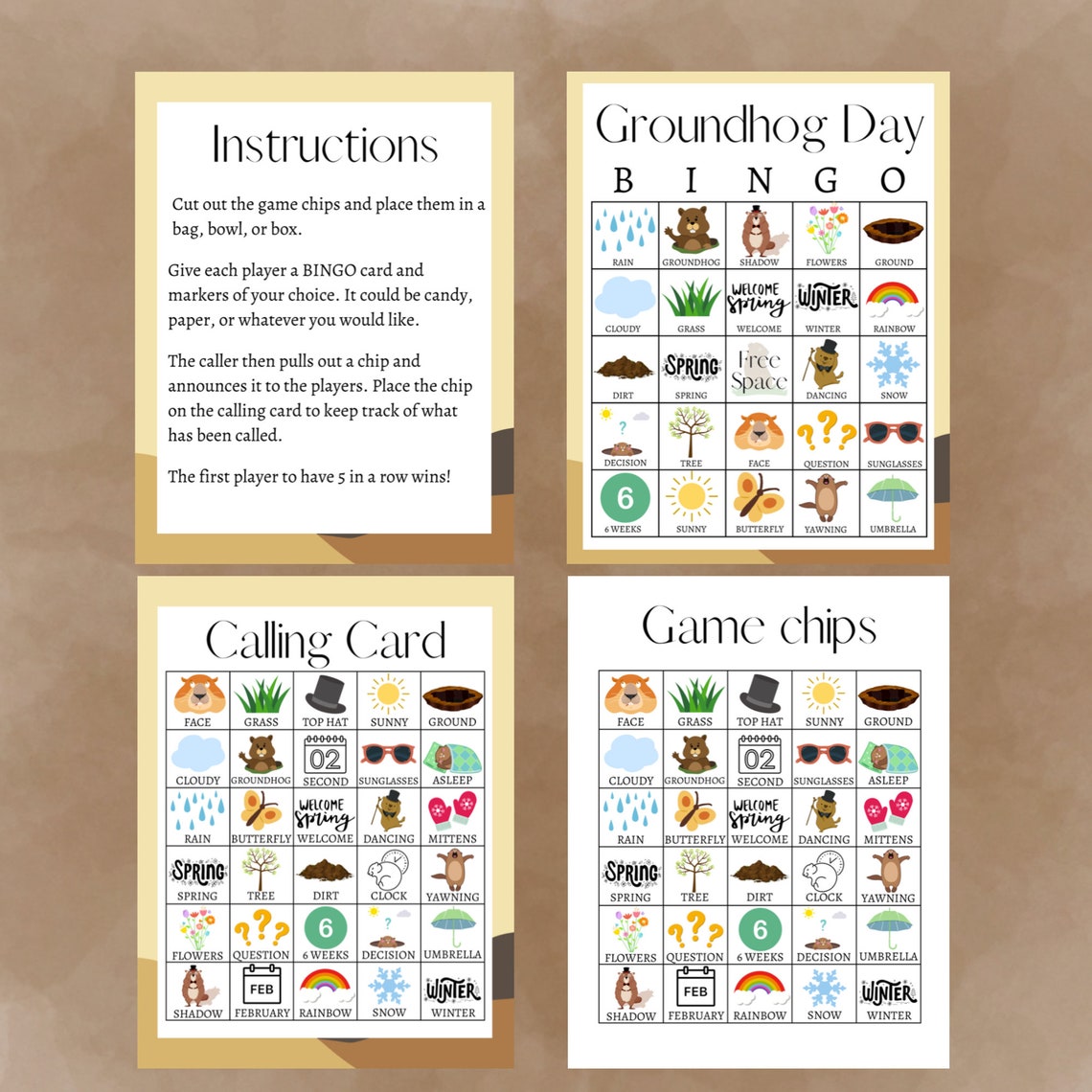 Groundhog Day Bingo, Groundhog Day Activity, Groundhog Day Game for ...