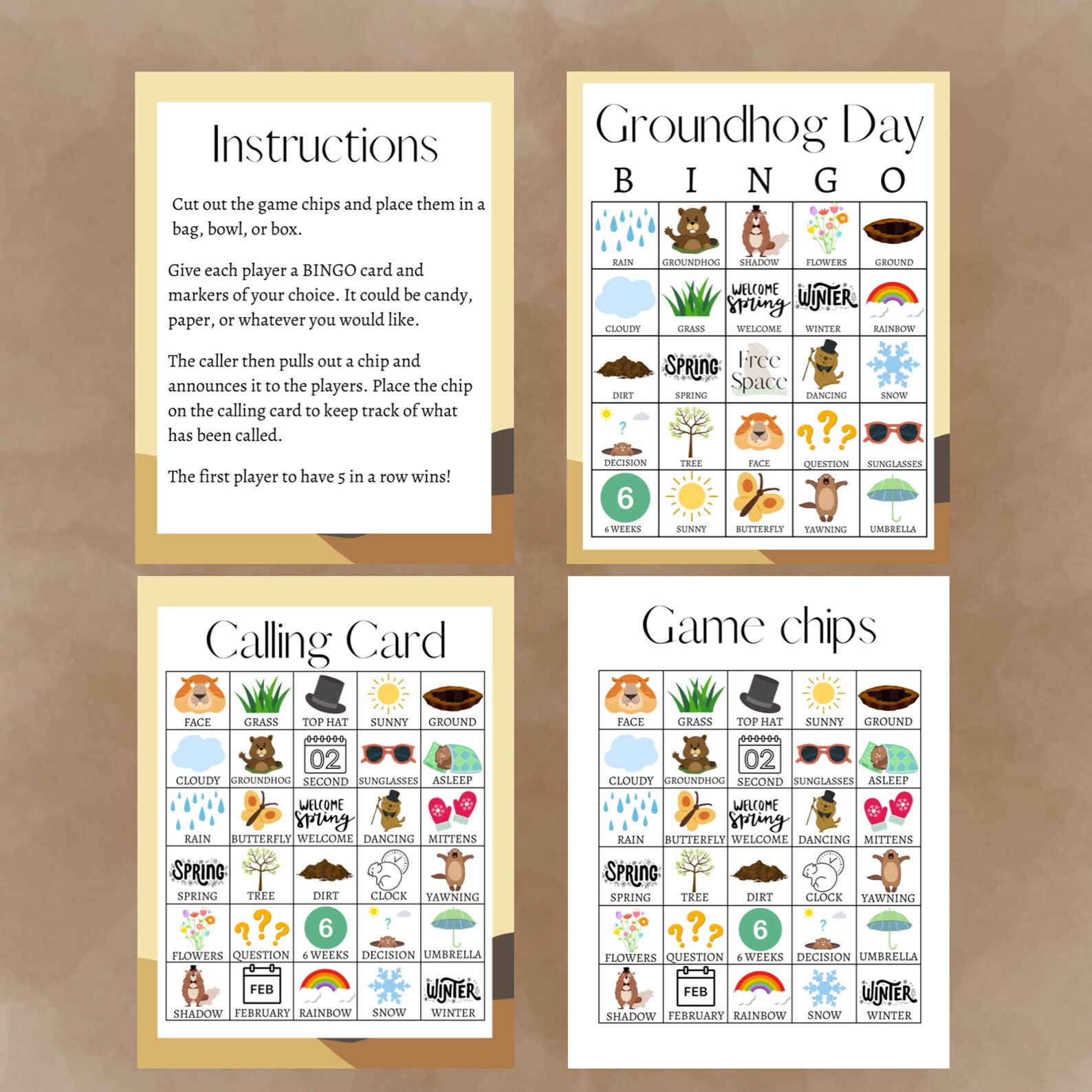 Groundhog Day Bingo, Groundhog Day Activity, Groundhog Day Game for ...
