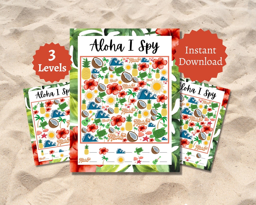 Aloha I Spy Game, Luau Party Games for Kids, Summer Counting Worksheets ...