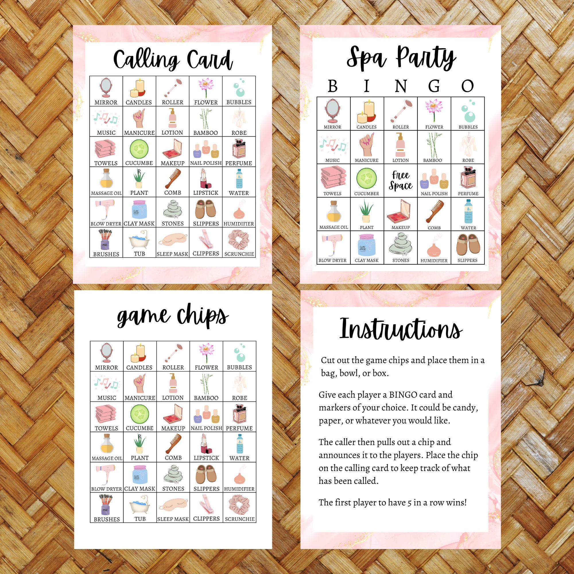 Spa Party Bingo, Printable Pamper Party Game for Kids, Teens, and ...