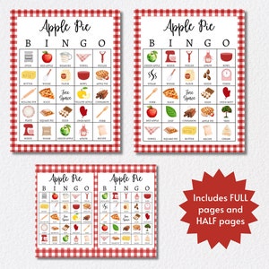 Apple Pie Bingo Cards, Printable Baking Party Game for Kids, Teens, and ...