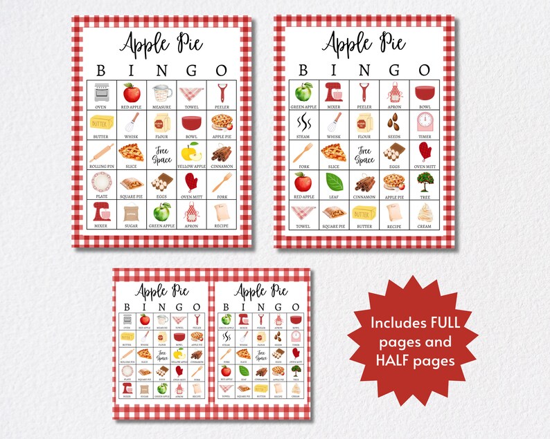 Apple Pie Bingo Cards, Printable Baking Party Game for Kids, Teens, and ...